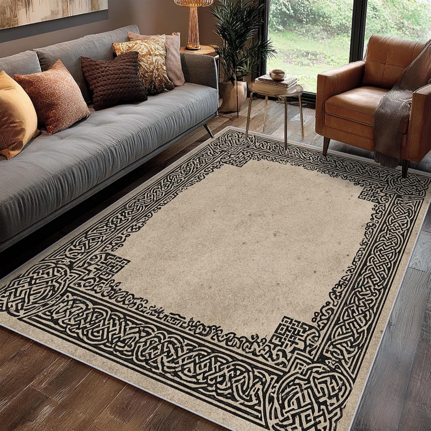 Celtic Knot Area Rugs, Viking Vintage Pattern Grey Carpet, Washable Non ...