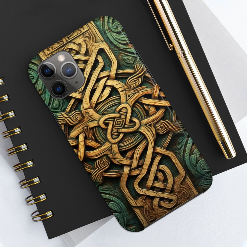 Celtic Knot Bronze and Green Emblem Protective Tough Phone Case with ...