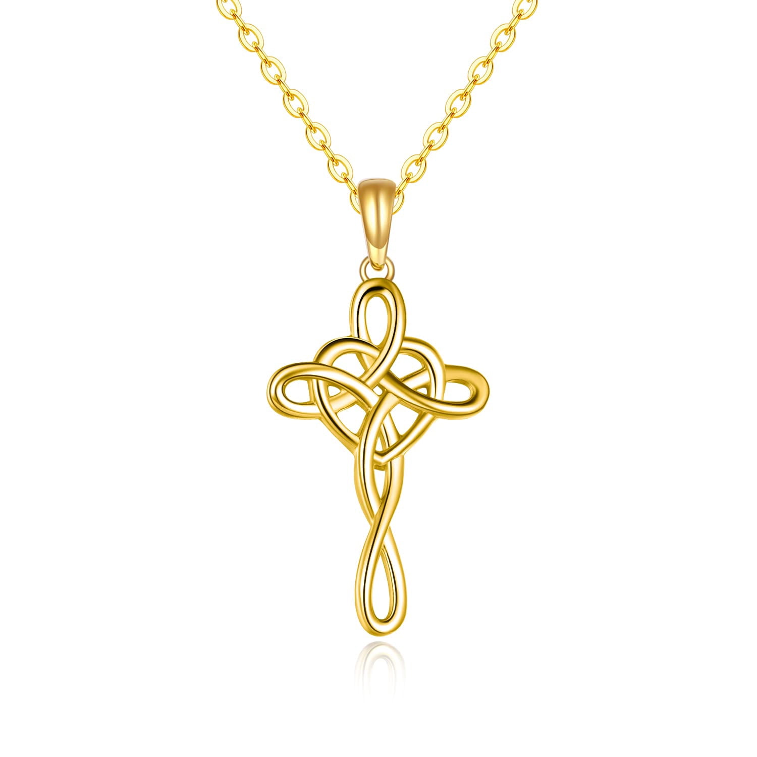 Celtic Knot Cross Necklace 14K Yellow Gold Infinity Love Heart Fine ...