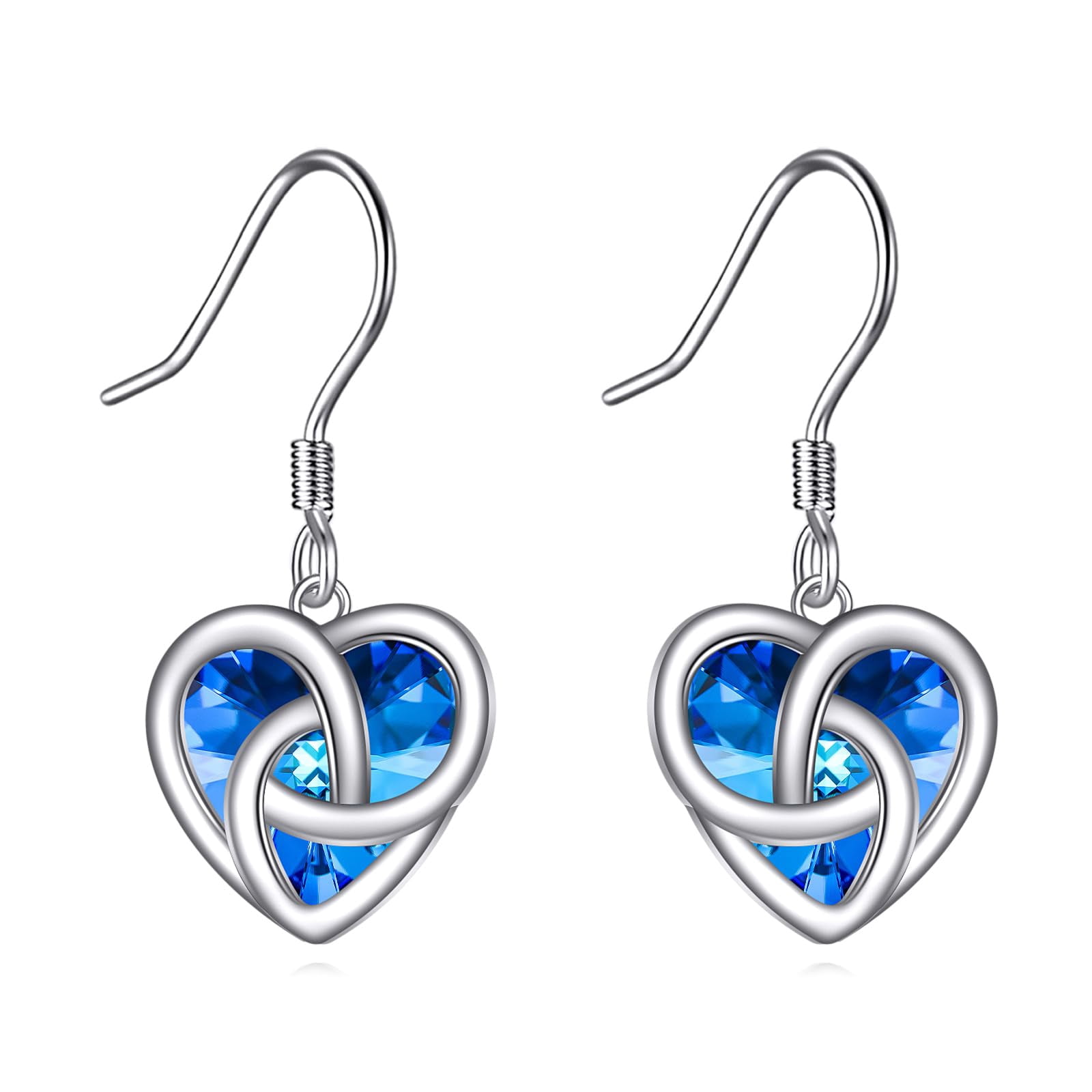 Celtic Knot Heart Earrings for Women 925 Sterling Silver Blue Crystal ...