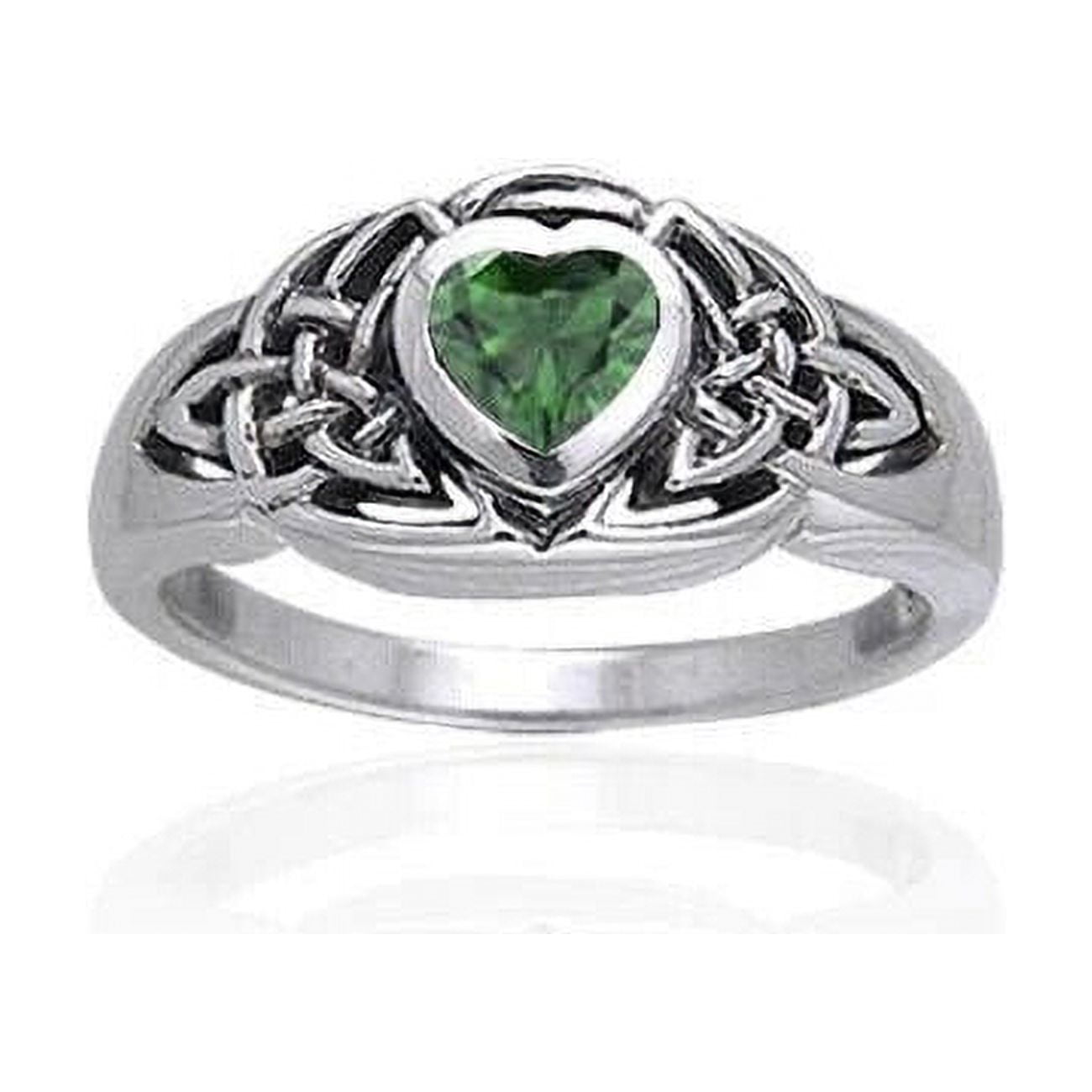 Celtic Knot Heart Ring Green Glass 925 Sterling Silver Love Valentine ...