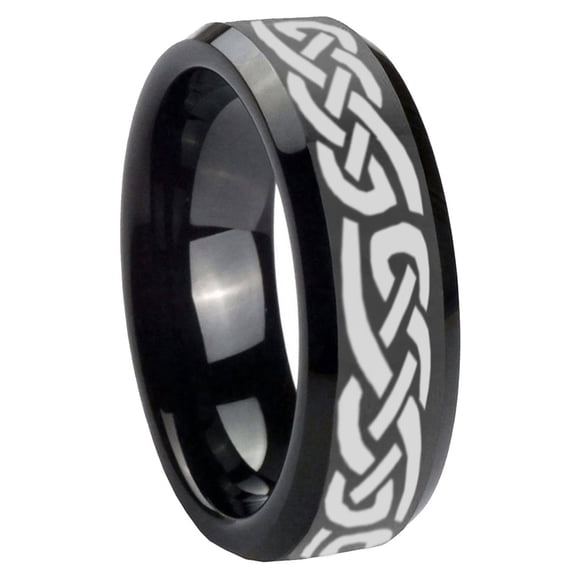 Celtic Knot Infinity Love 8MM Beveled Edge Polish Black Tungsten Men ...