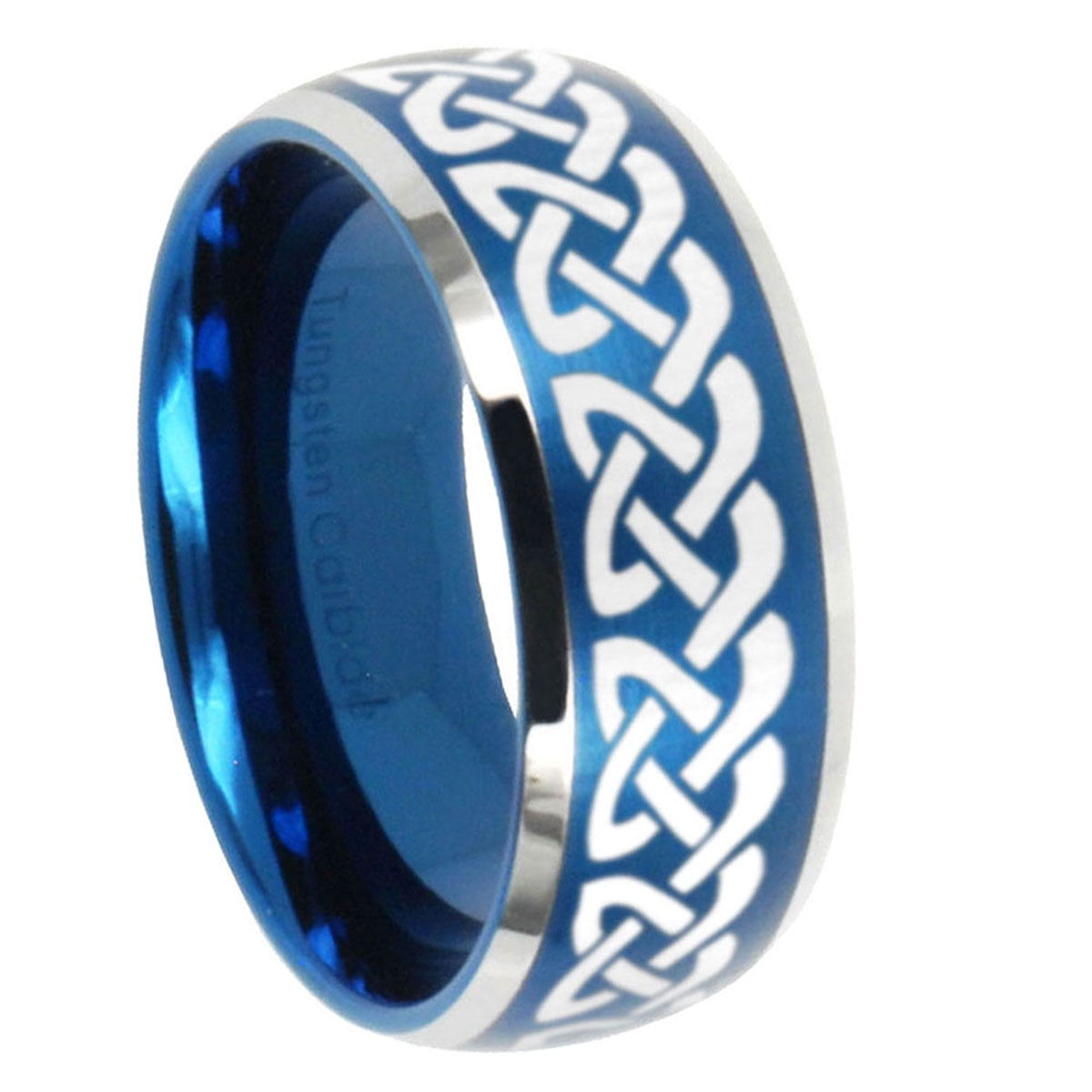 Celtic Knot Love 8MM Dome Brushed Finish Blue Tungsten Men Ring ...