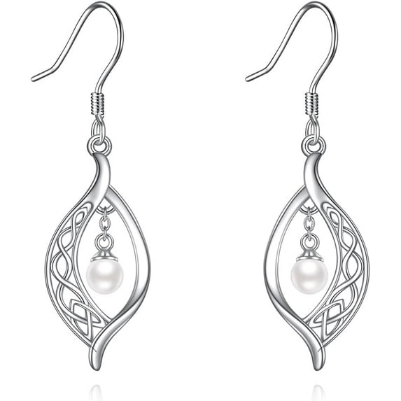 Celtic Knot Pearl Earrings for Women 925 Sterling Silver Celtic Dangle ...