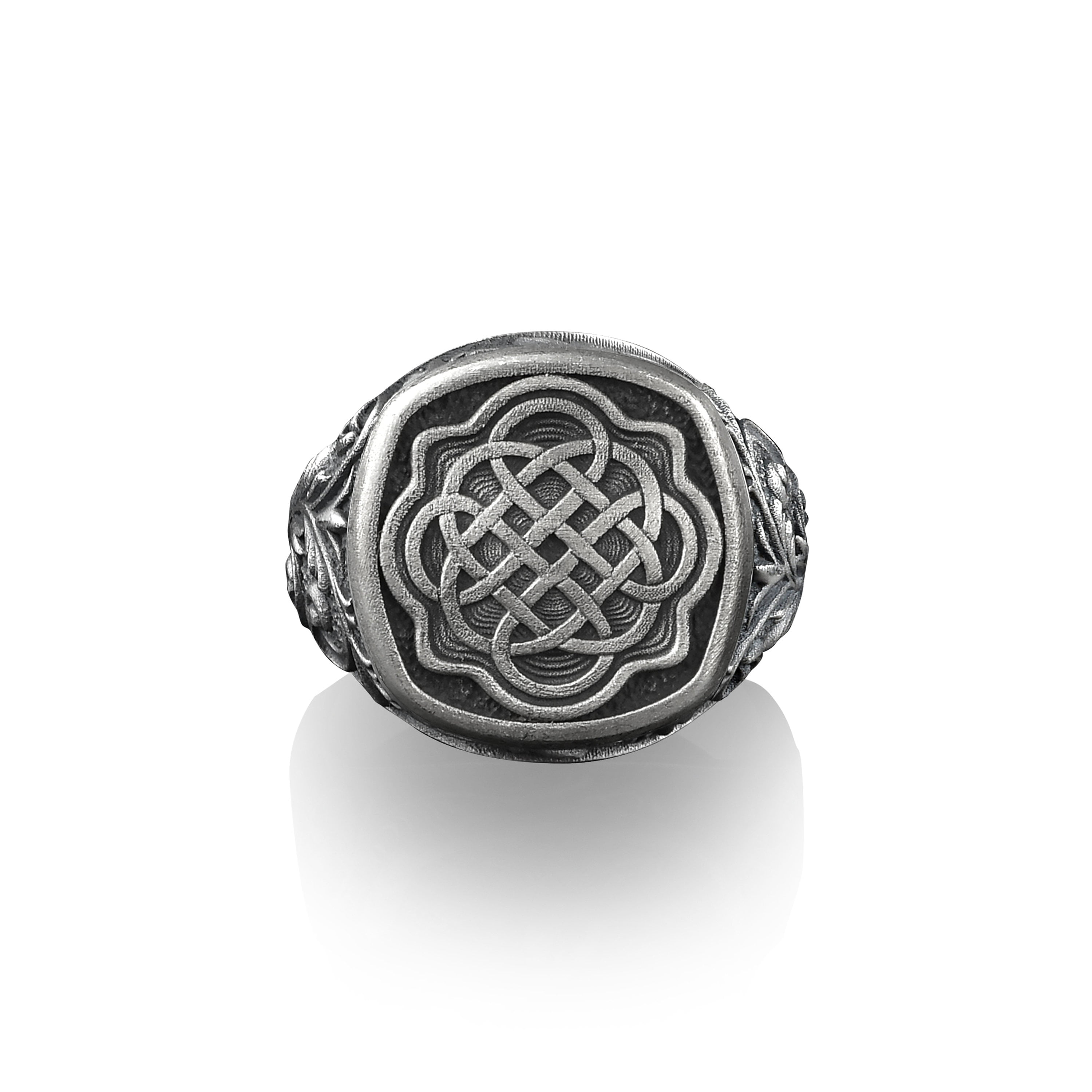 Celtic Knot Signet Ring for Men in Sterling Silver, Victorian Pattern ...