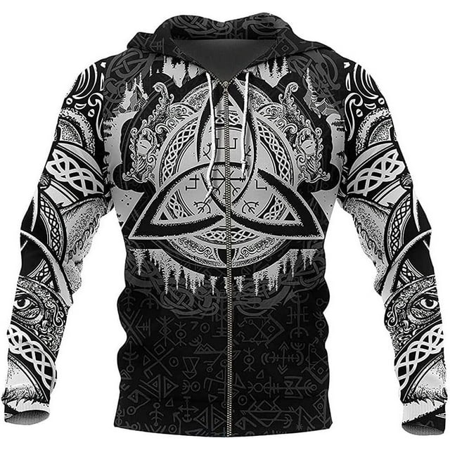 Celtic Knot Viking Dragon Compass Tattoo Full Zip Hoodie Norse Mythology 3D Printed Printed Long ...