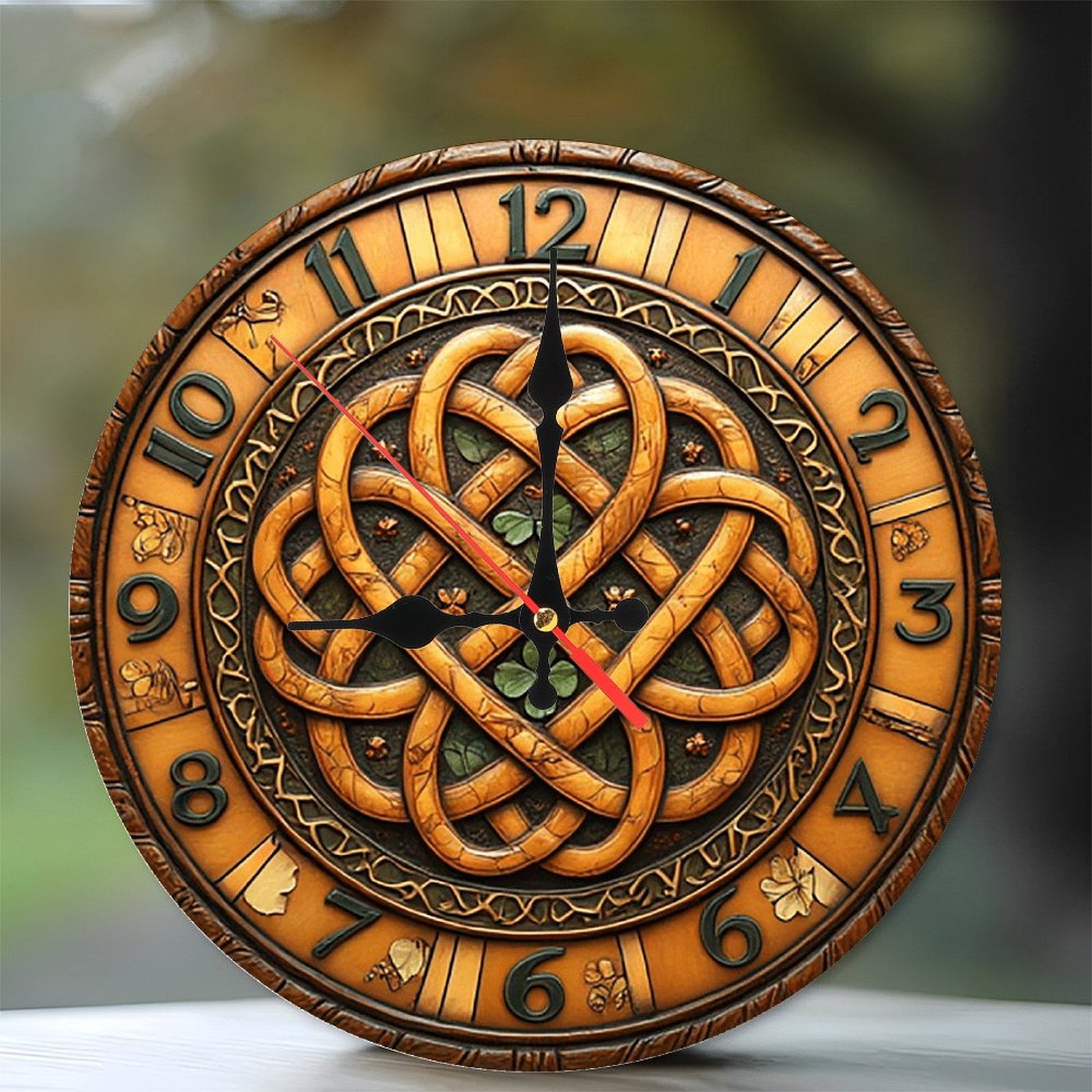 Celtic Knot Wall Clock Wooden Irish Decor 10-Inch Silent Wooden Wall ...