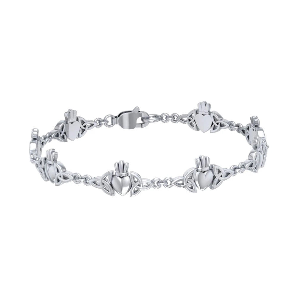 Celtic Knotwork Claddagh 925 Sterling Silver Link Bracelet Fine Heart ...