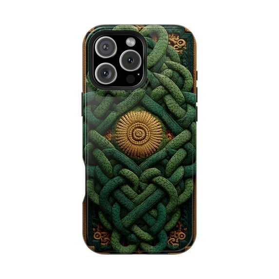 Celtic Knotwork Green Gold Linework Ancient Symbol Art Phone Case with ...
