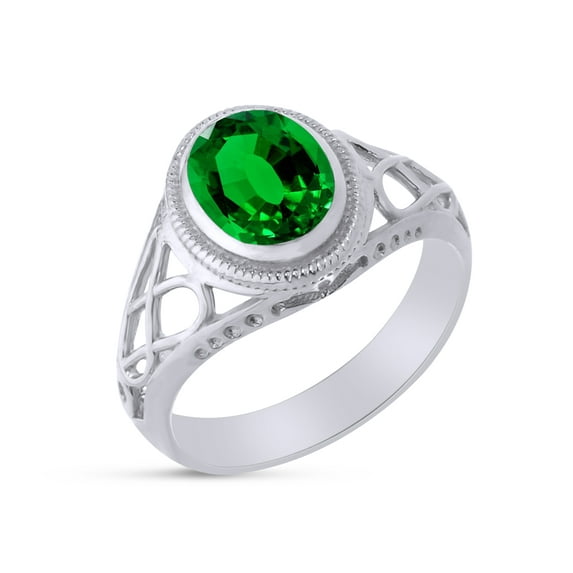 AFFY Celtic Lady's Simulated Emerald Ring In 14K White Gold Plated 925 ...