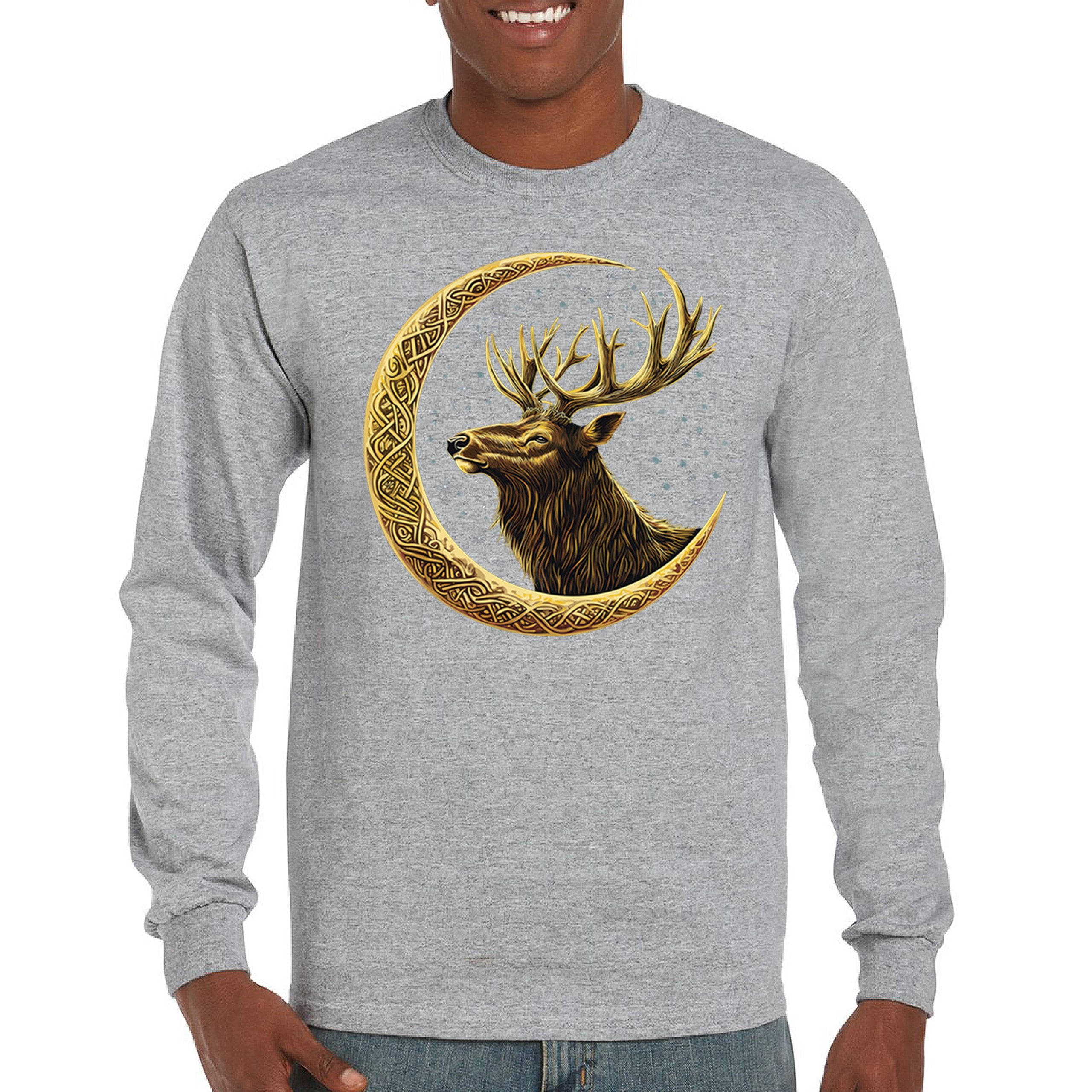 Celtic Moon Elk Long Sleeve T-shirt North Mystic Forest Animal Wildlife ...