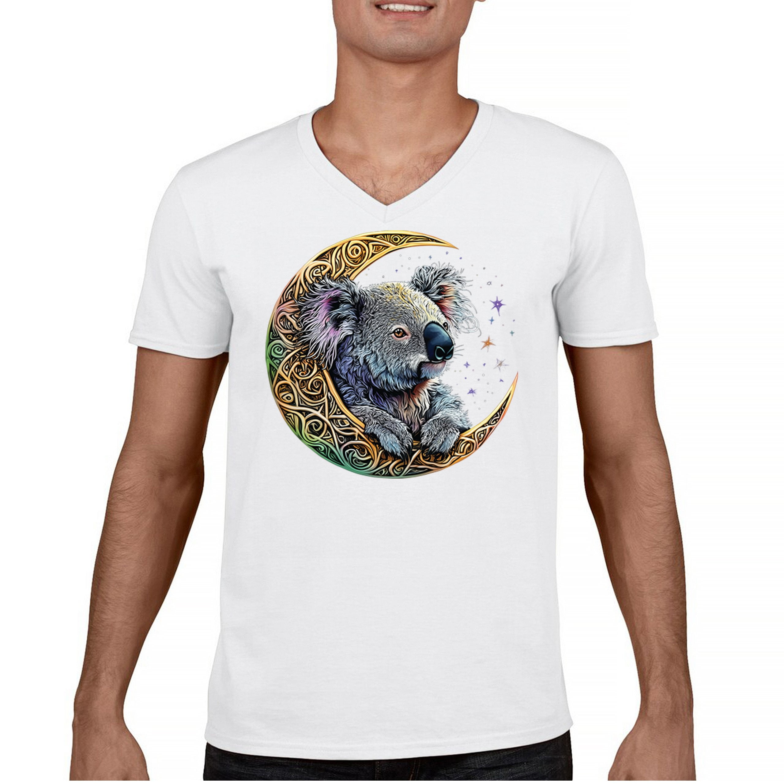 Celtic Moon Koala V-Neck T-shirt Mystical Forest Animal Wildlife Nature ...