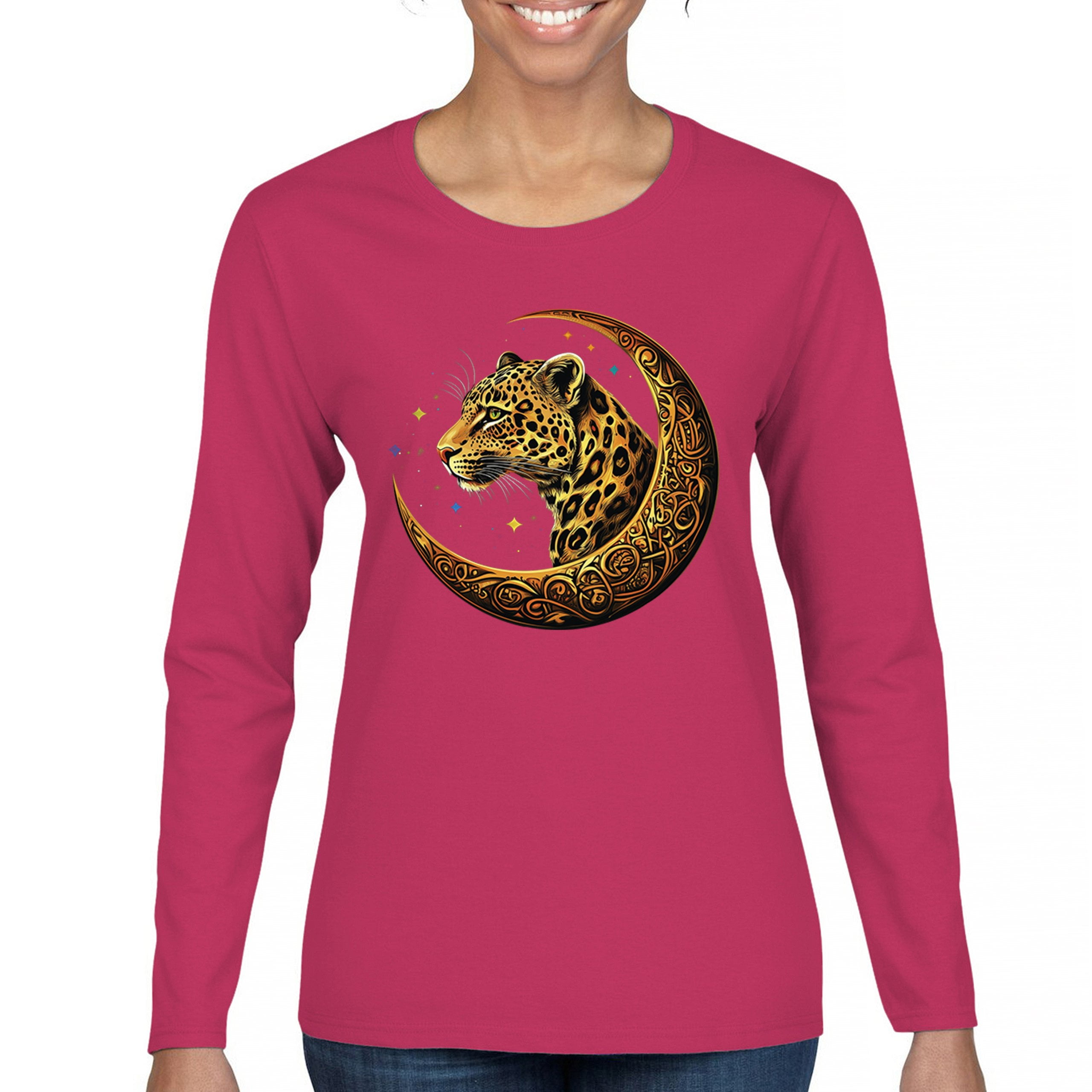 Celtic Moon Leopard Women's Long Sleeve T-shirt North Vivid Mystic ...