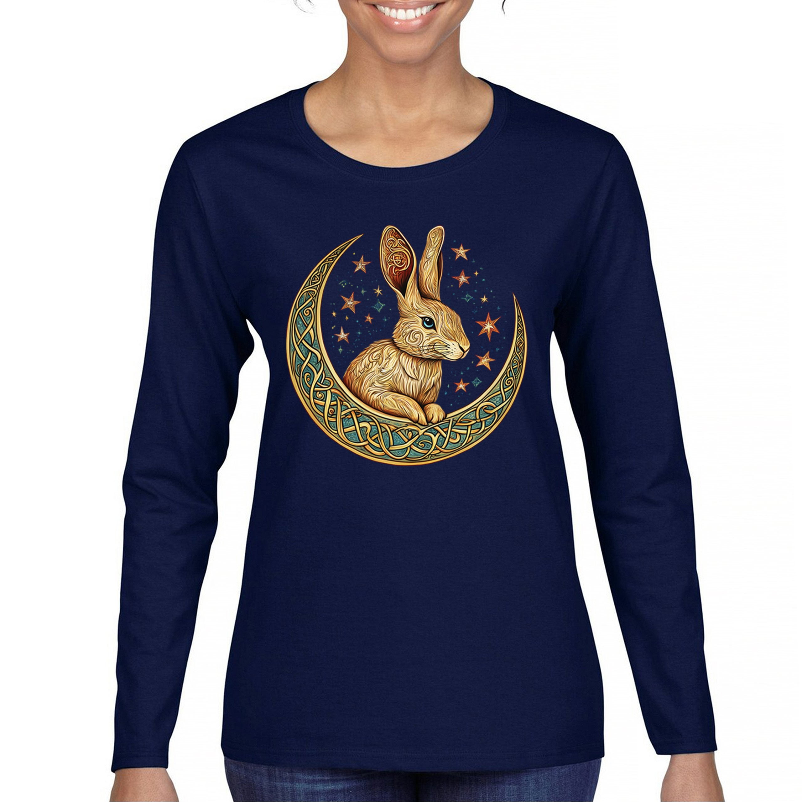 Celtic Moon Rabbit Women's Long Sleeve T-shirt Mystical Bunny Spiritual ...