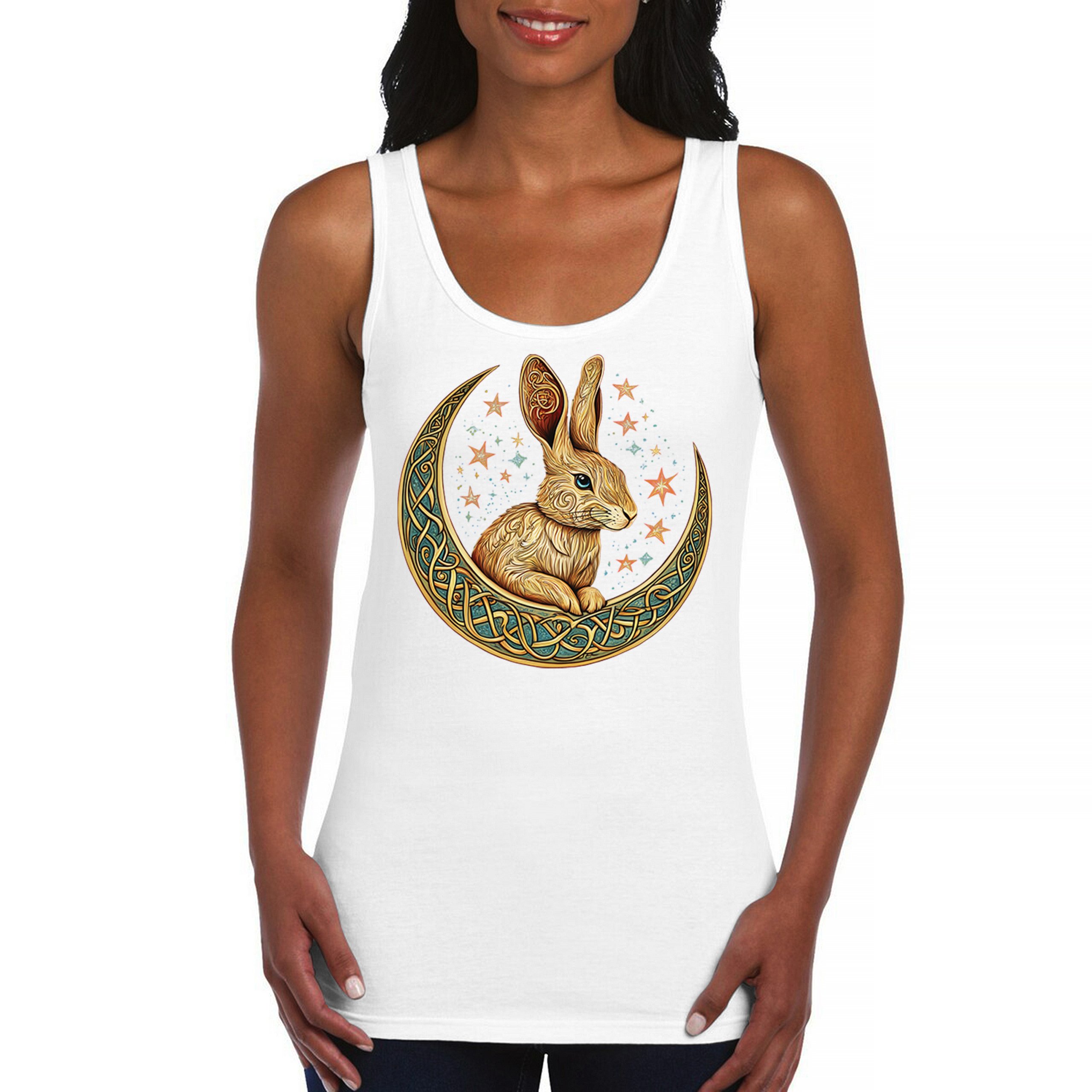 Celtic Moon Rabbit Women's Tank Top Mystical Bunny Spiritual Woodland ...