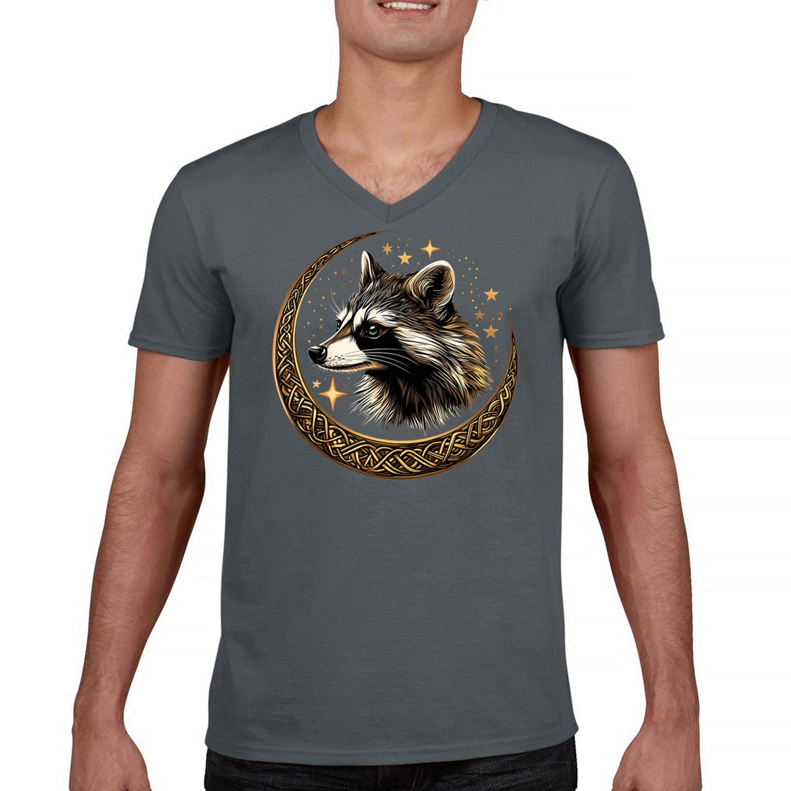 Celtic Moon Raccoon V-Neck T-shirt Mystical Forest Bandit Spiritual ...