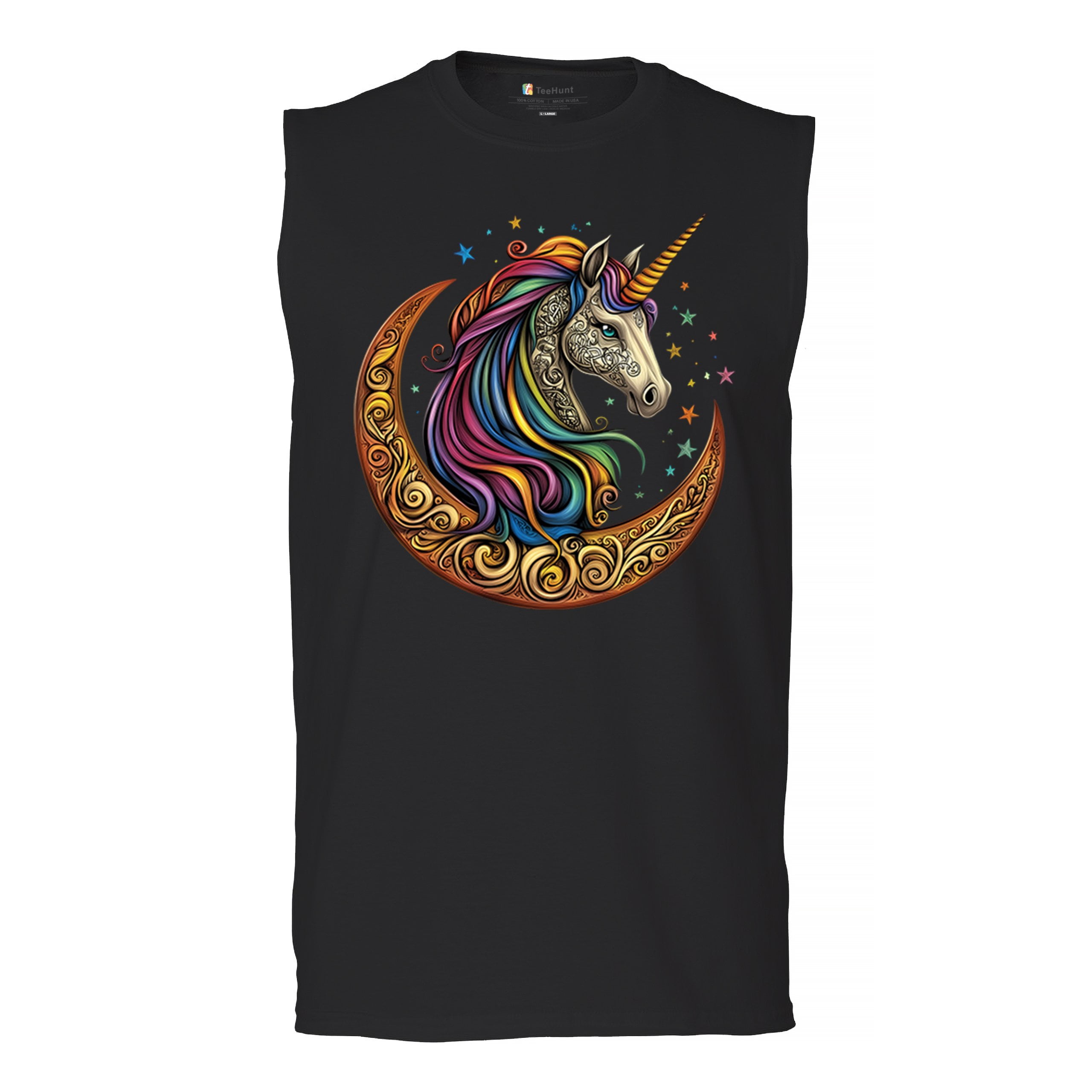 Celtic Moon Unicorn Muscle Shirt Rainbow Fantasy Creature Mystic ...
