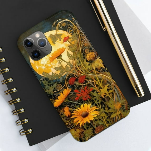 Celtic Moon Wildflowers Phone Case for iPhone 11 to 16 Nature Art Tough ...