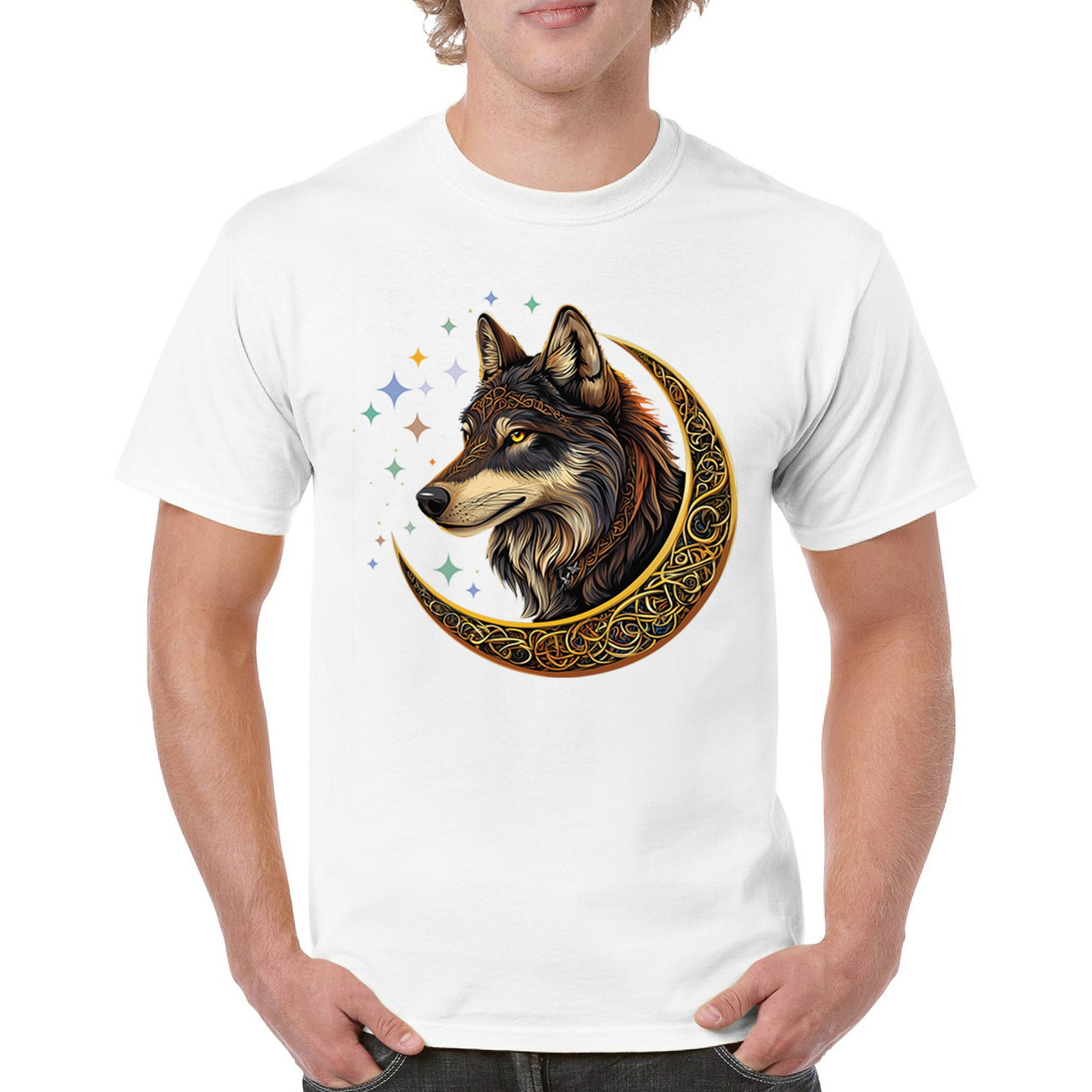 Celtic Moon Wolf T-shirt Mystical Forest Guardian Spiritual Celestial ...