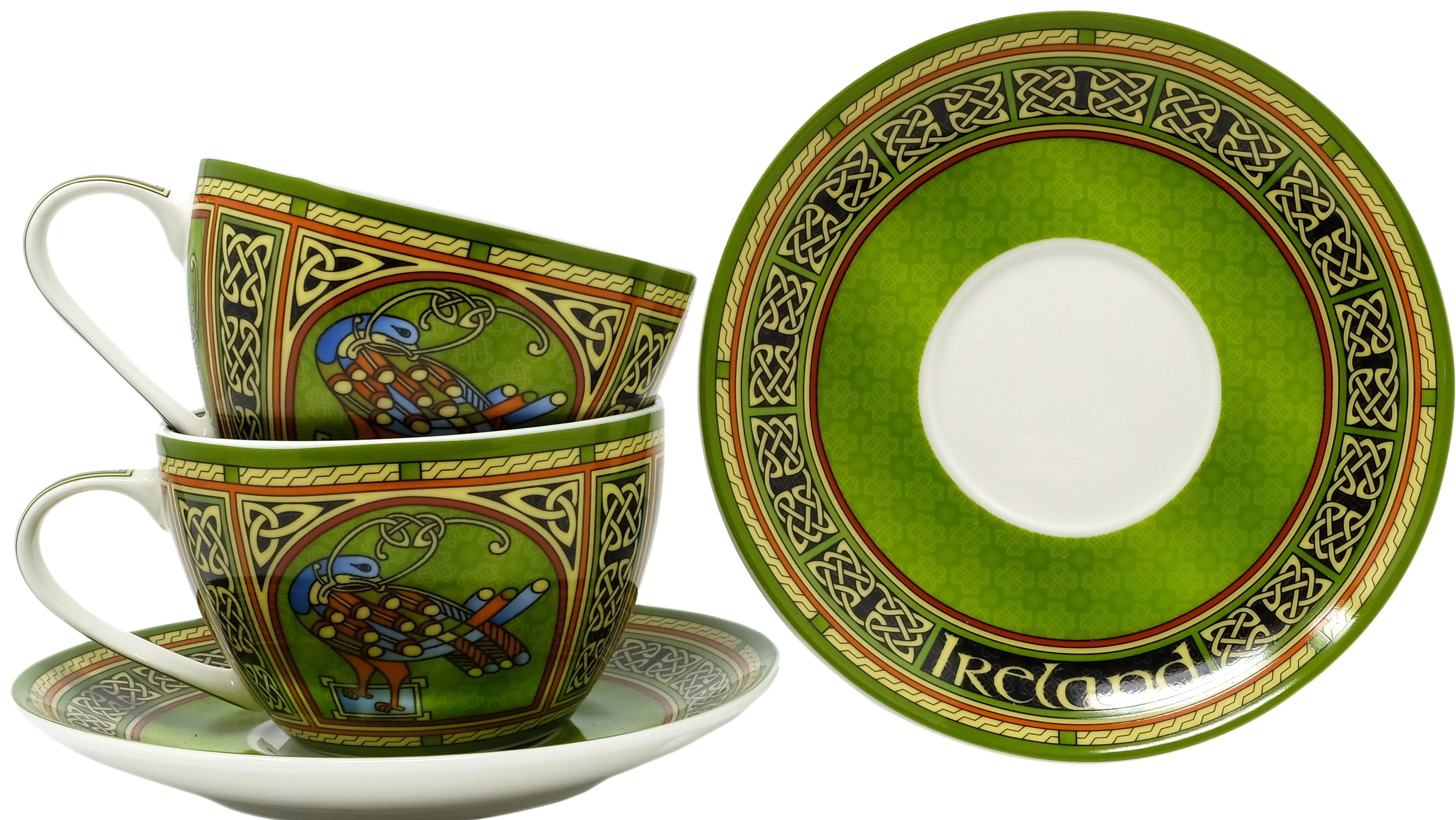 Celtic Peacock Cup & Saucer Set of 2 - Irish Weave Design - Walmart.com