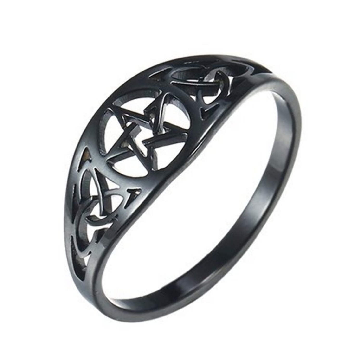Celtic Pentacle Ring Black Stainless Steel Pagan Protection Star ...