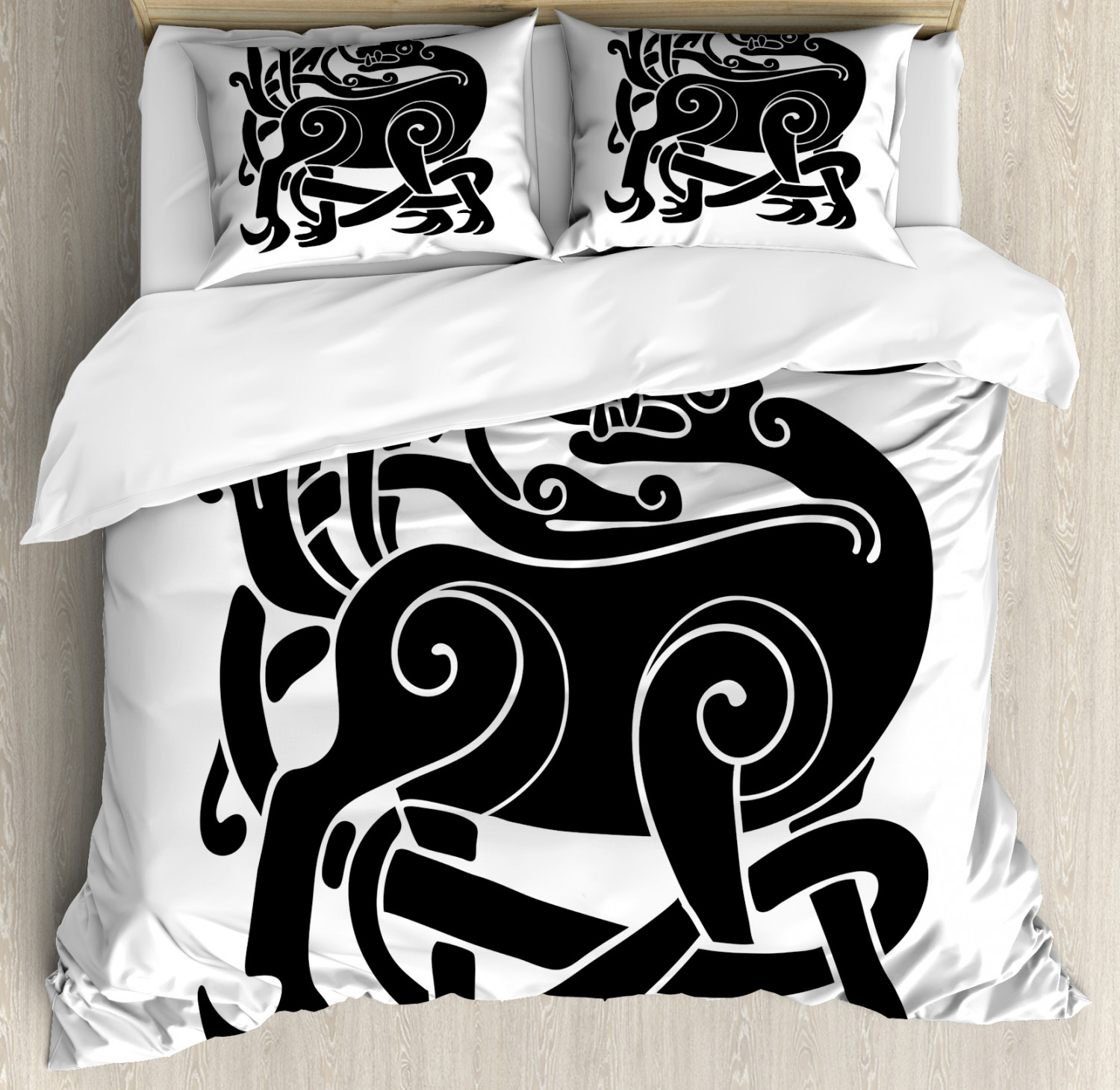 Celtic Queen Size Duvet Cover Set, Celtic Cultural Mythic Animal Deer ...