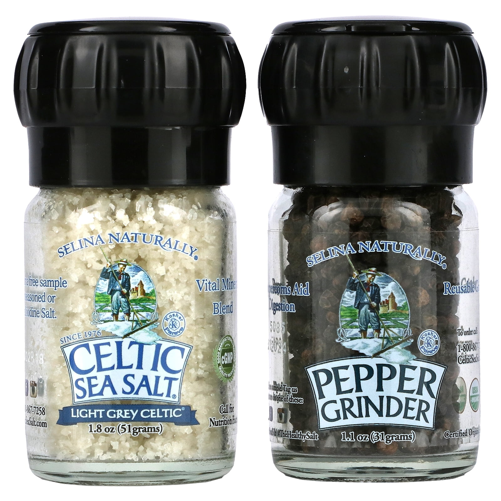 Celtic Sea Salt - Mini Salt & Peppercorn Grinder Set - Case of 6 ...