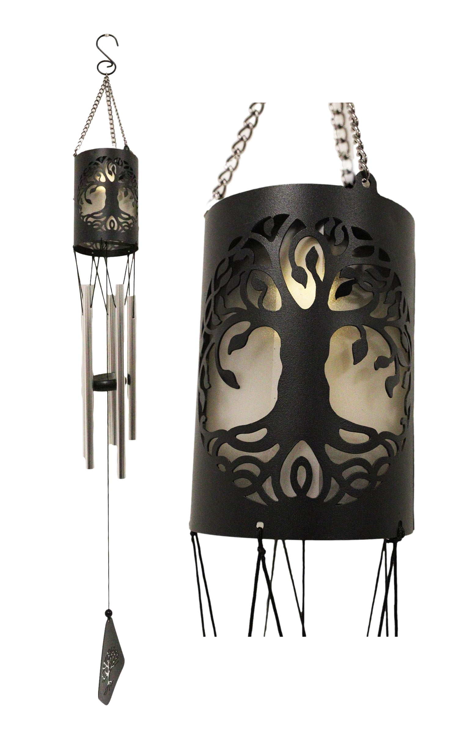 Celtic Tree Of Life Cylindrical Steel Metal Filigree Hanging Solar Wind ...