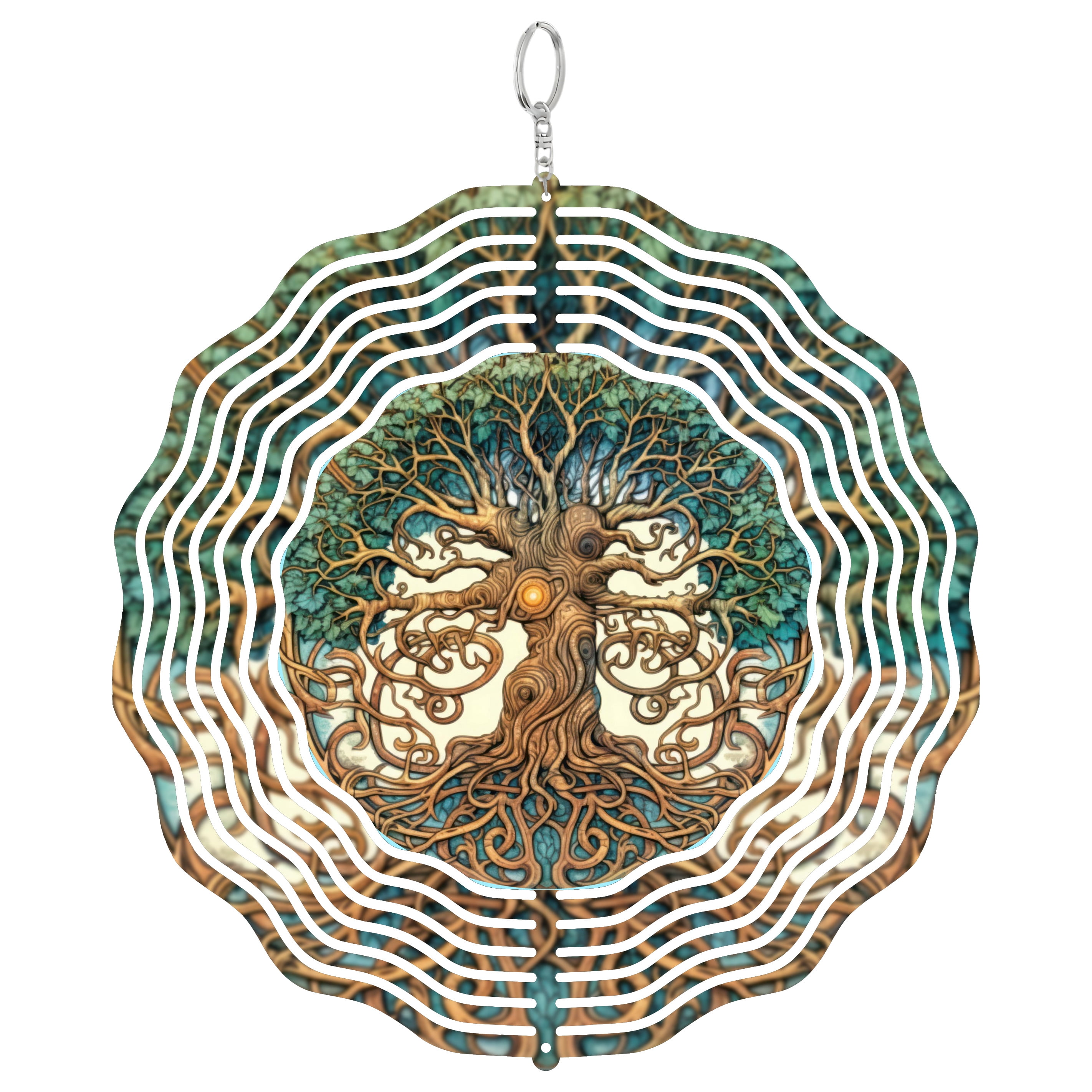 Celtic Tree Of Life Faux Stained Glass 3D Wind Spinner Stainless Steel ...