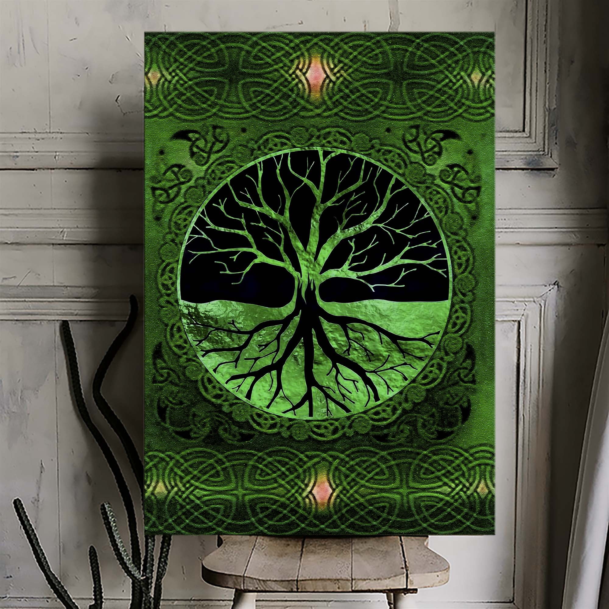 Celtic Tree of Life Canvas Wall Art – Green Mystic Nature Decor – Viking Norse Pagan Symbol ...