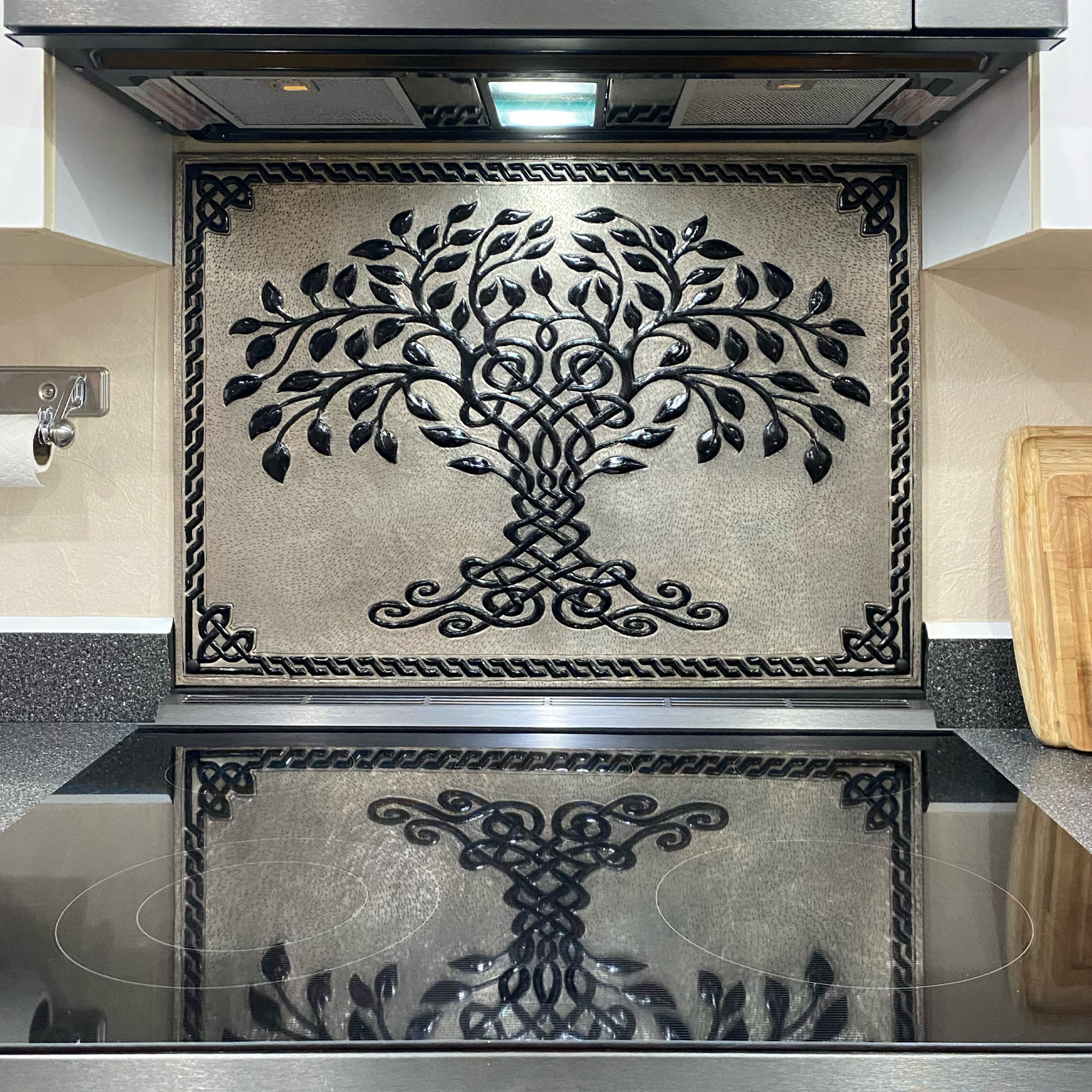 Celtic Tree of Life Kitchen Backsplash Tile - 18"x24" Gray&Black ...