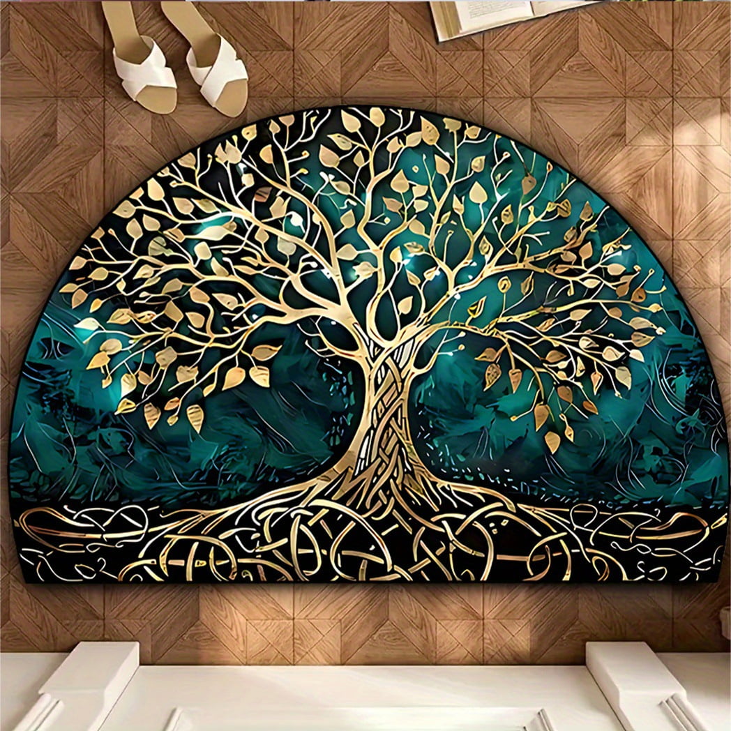 Celtic Tree of Life door mat, Semi-Circular Teal and Gold Metal Design ...