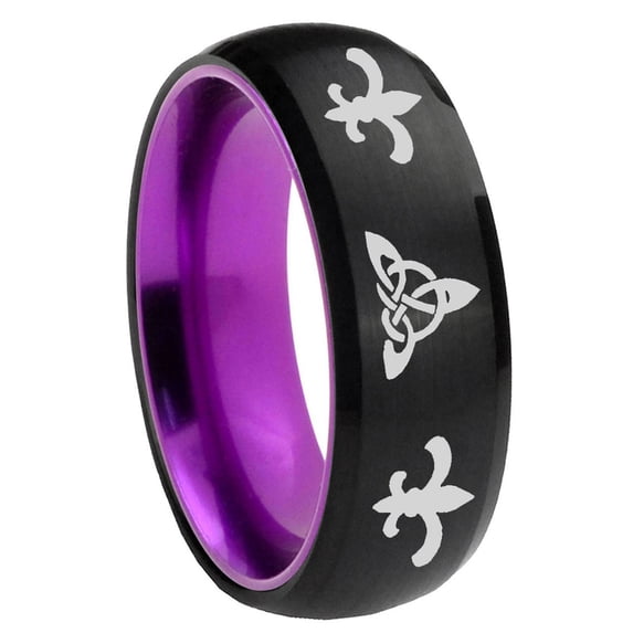 Celtic Triangle Fleur De Lis 8MM Dome Black And Purple Tungsten Men ...