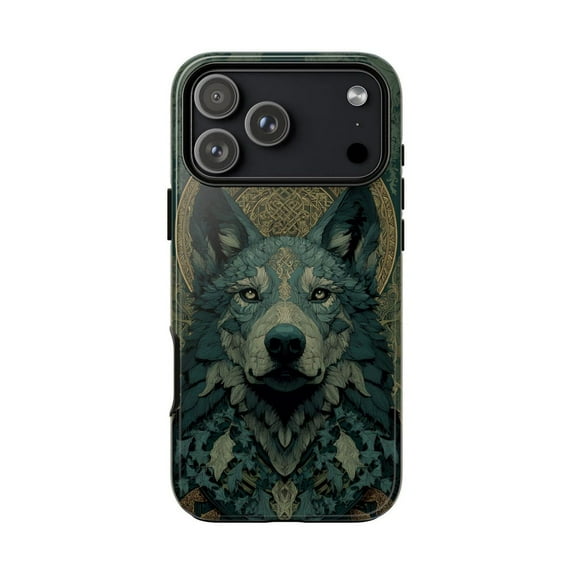 Celtic Wolf Forest Green Tribal Art with iPhone 17 to 11 Pro Max ...