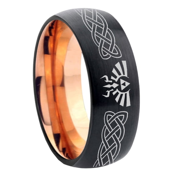 Celtic Zelda Triforce 8MM Dome Black And Rose Gold Tungsten Men Ring ...