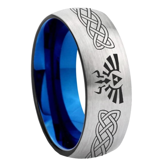 Celtic Zelda Triforce 8MM Dome Gray and Blue Tungsten Men Ring ...
