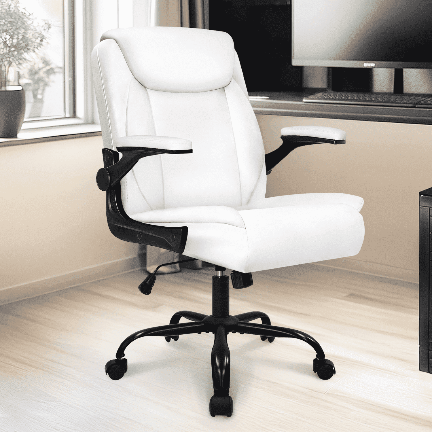 CELTOSS Leather Office Chair, Ergonomic White Executive Chair with ...