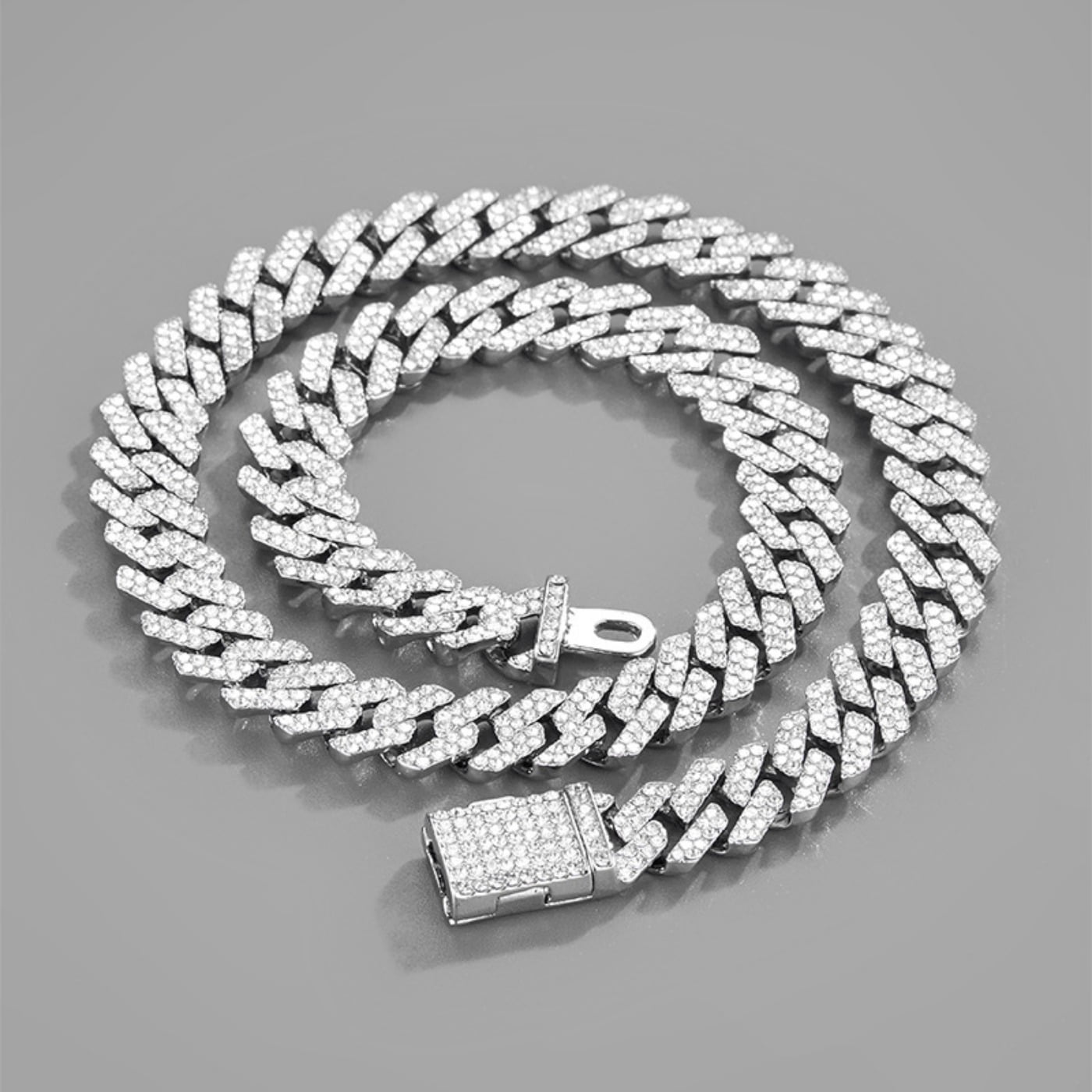 Celvieroot 12mm Iced Out Cuban Link Chain White Gold Plated Bling ...