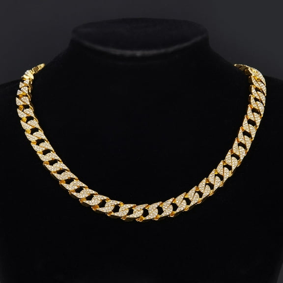 ANNECOSK 14MM Cuban Link Chain Necklace – Iced Out Silver/Gold Diamond ...