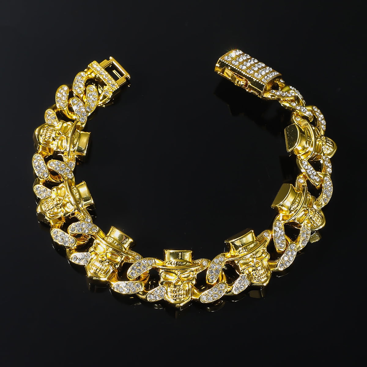 Celvieroot Gold Plated Skull Head Cuban Bracelet for Men Iced Out Skull ...