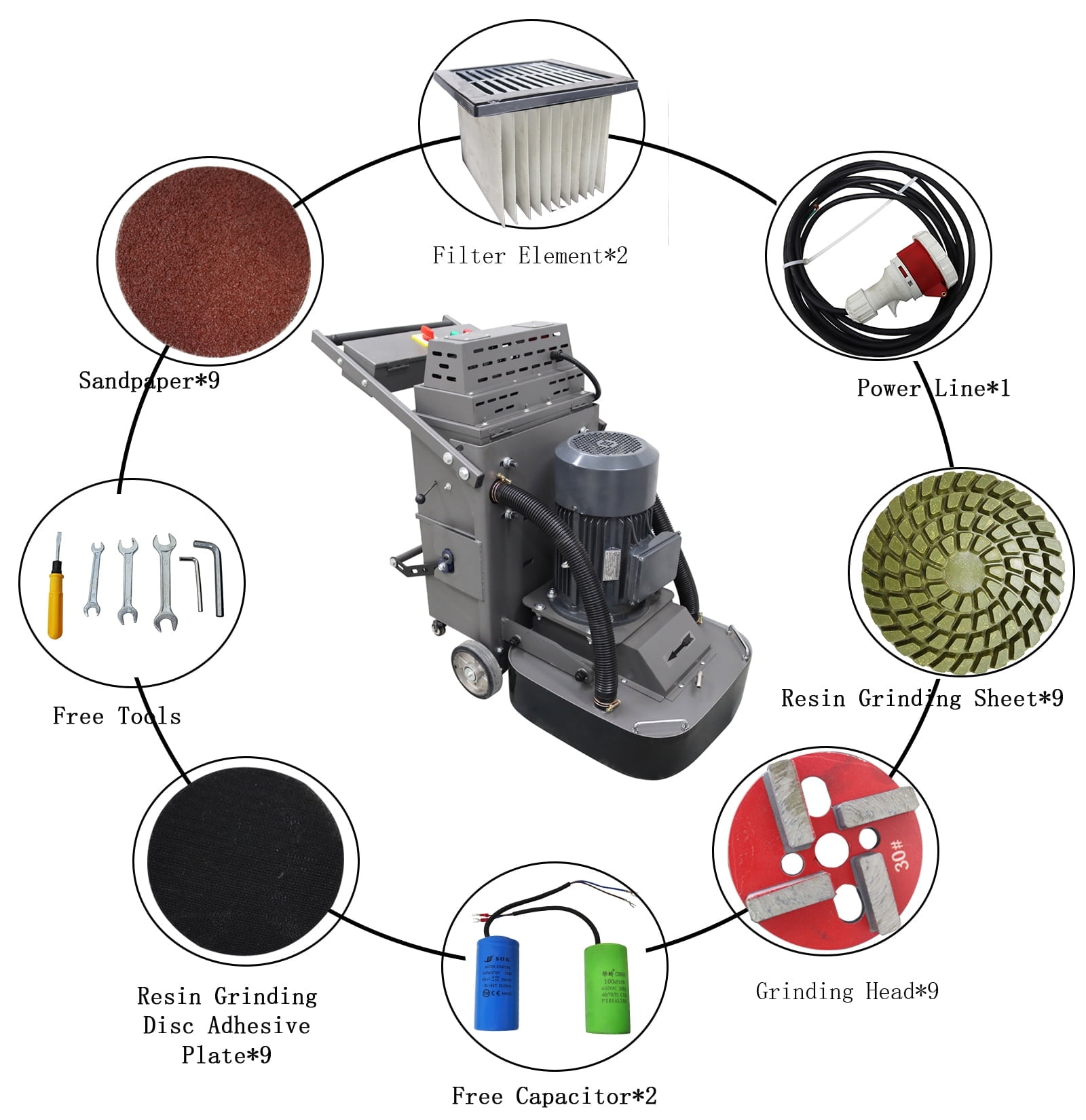 Cement Ground Concrete Floor Grinder Machine 9-Head Chassis Hand-Push ...