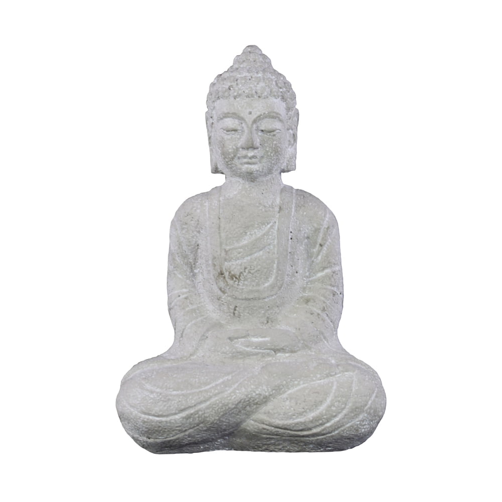 Cement Meditating Buddha Figurine Washed Concrete Finish White 13.5 ...