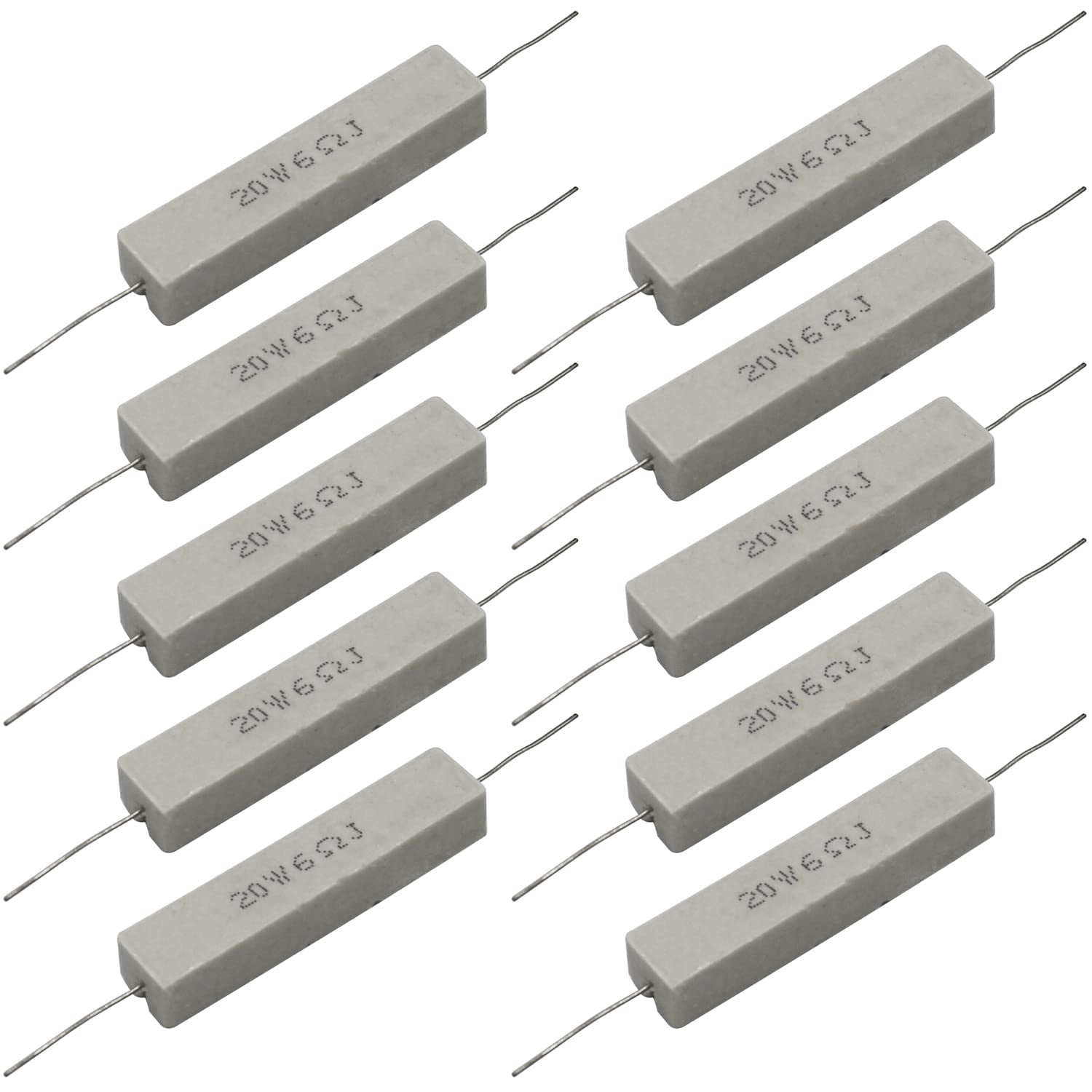 Cement Resistor,10 PCS 20W 8 Ohm 5% Axial Lead Wire Resistor White ...