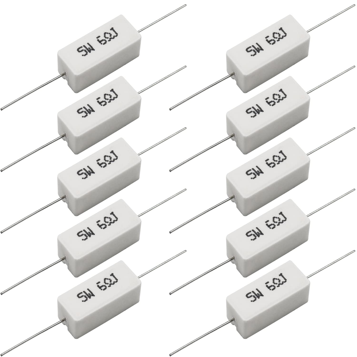 Cement Resistor,10 PCS 5W 5 Ohm 5% Axial Lead Wire Resistor White Wound ...