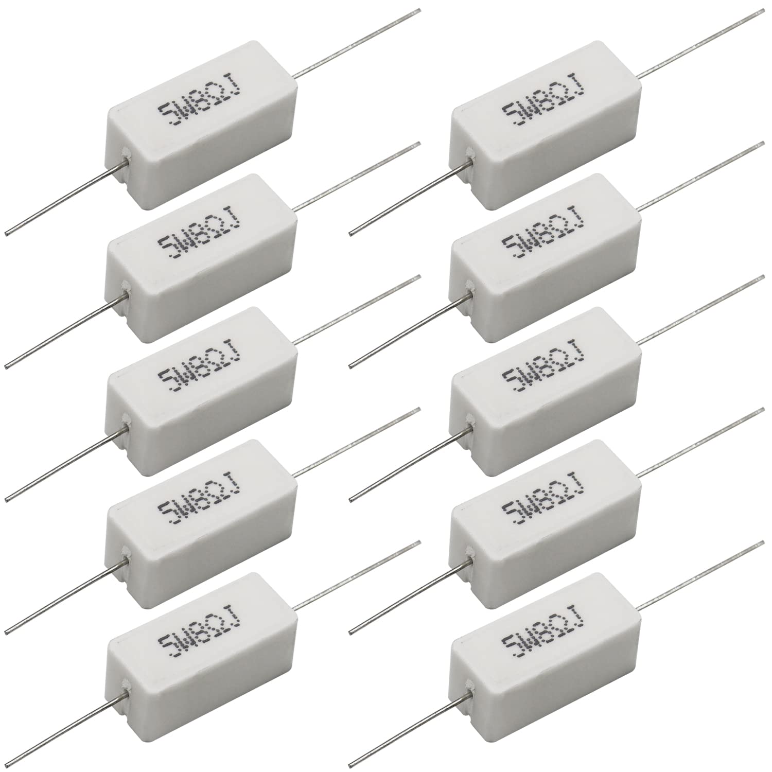 Cement Resistor,10 PCS 5W 5 Ohm 5% Axial Lead Wire Resistor White Wound ...