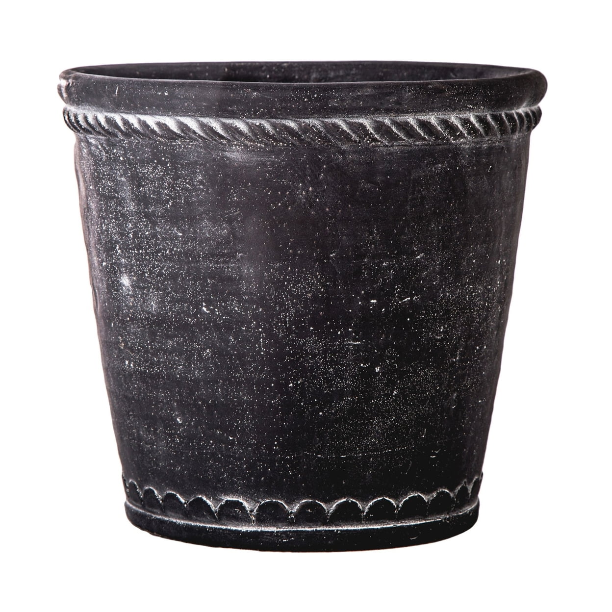 Cement Round Pot with Bottle Ring Mouth, Upper Molded Rope Banded ...