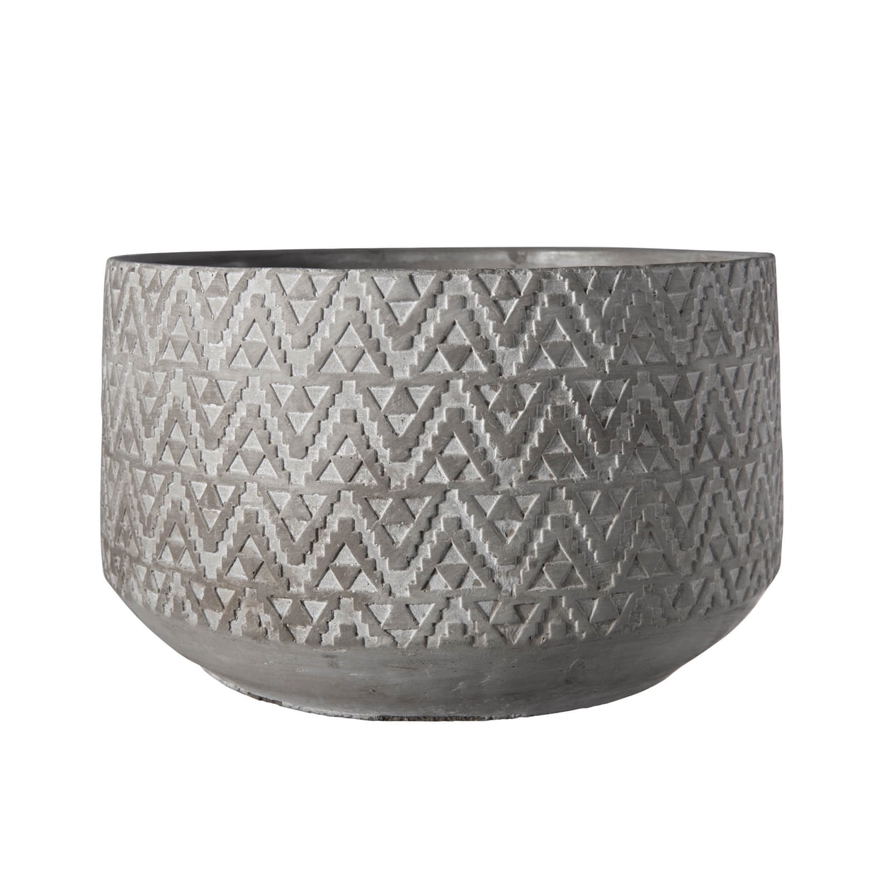 Cement Round Pot with Embossed Triangular Tribal Pattern Design Body on ...