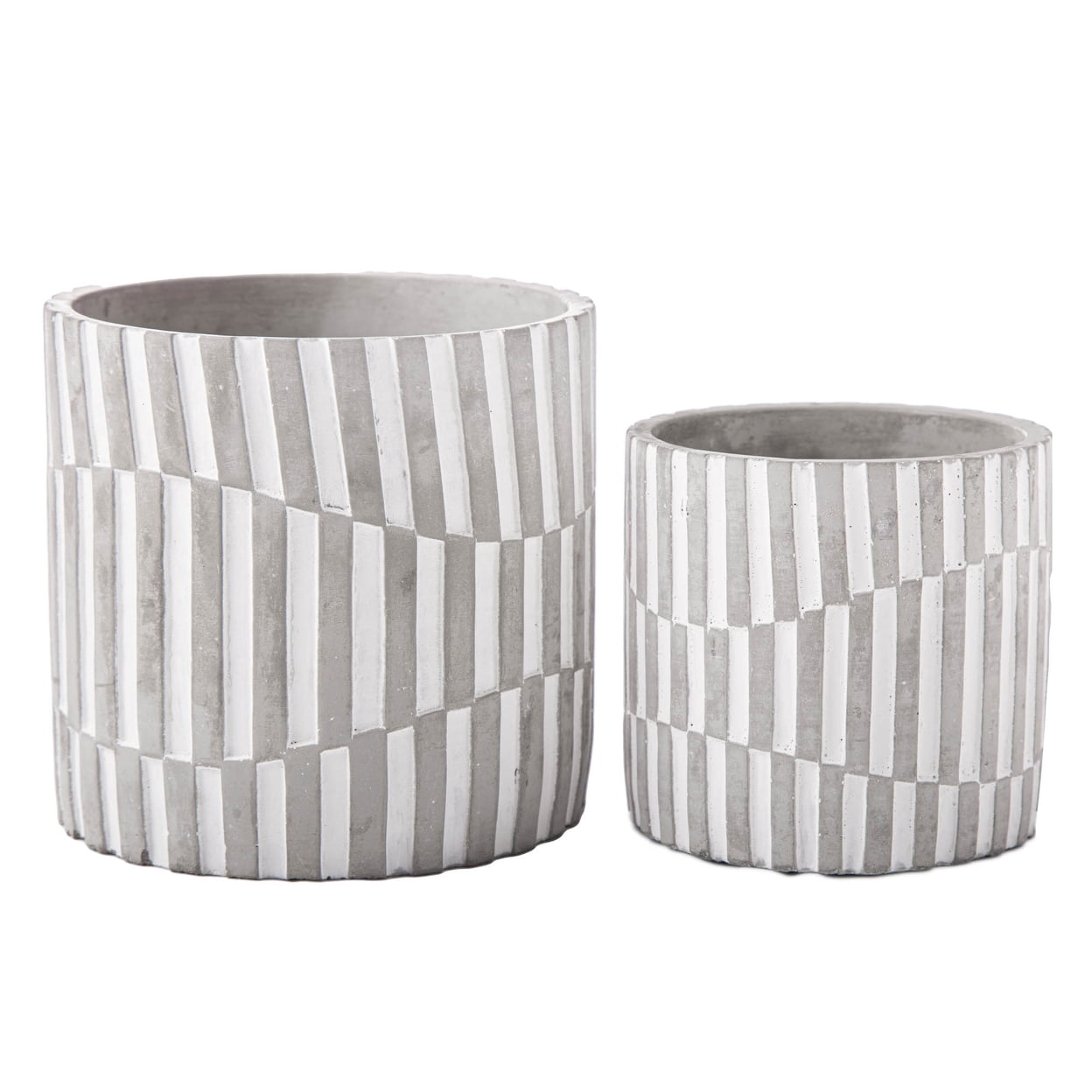 Cement Round Pot with Engrave Geometric Column Pattern Design Body Set ...