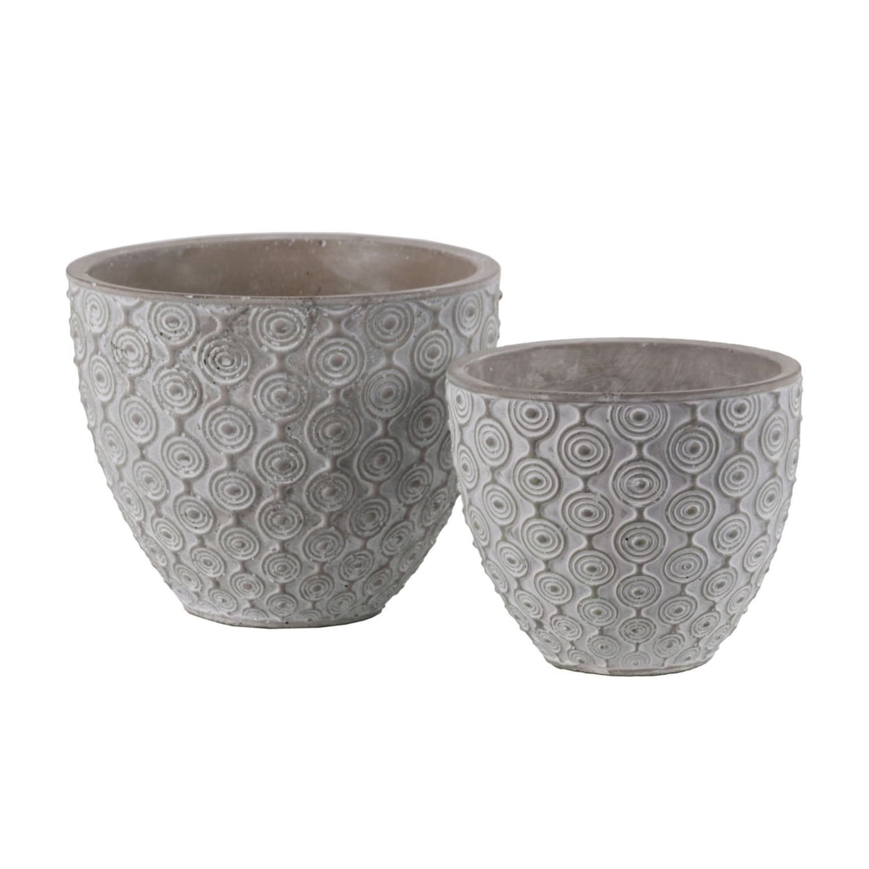 Cement Round Pot with Painted Embossed Concentric Circle Design Body ...