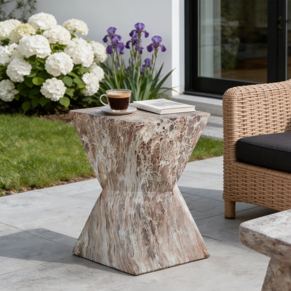 Cement Side Table, Faux Terrazzo Modern Round Accent End Table for ...